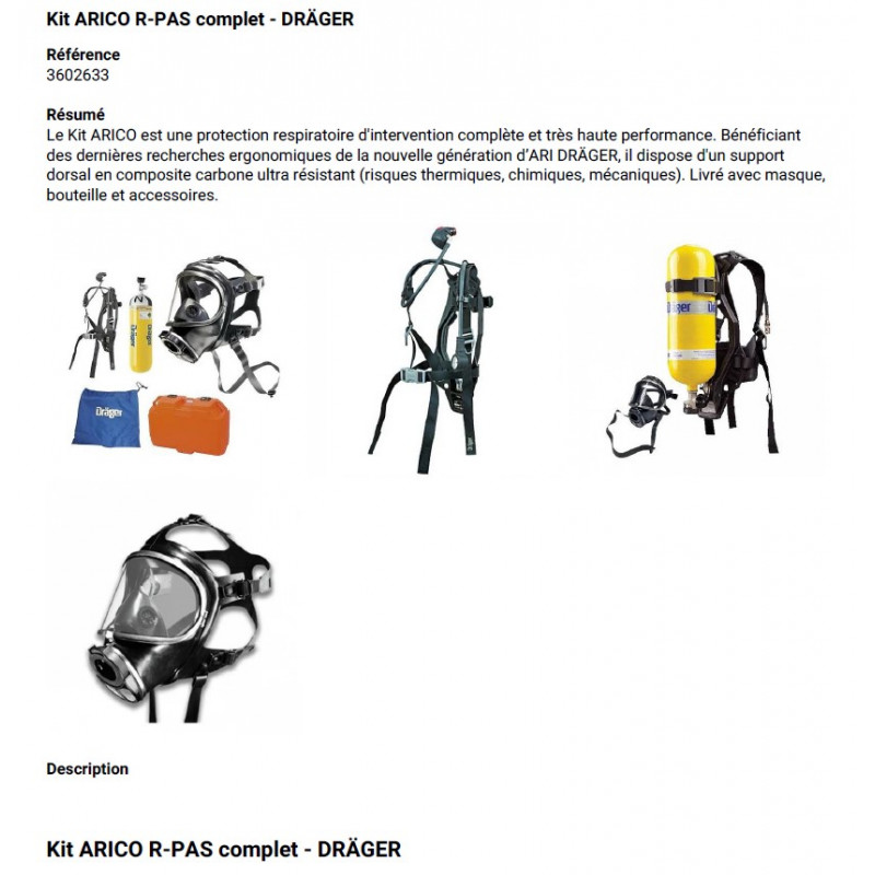 Espace confiné - KIT ARICO - protection respiratoire
